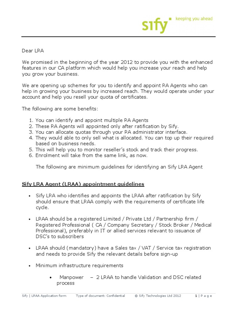 Sify LRAA Application Form | PDF