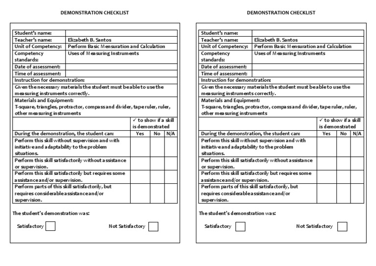 Skills Demonstration Checklist | PDF