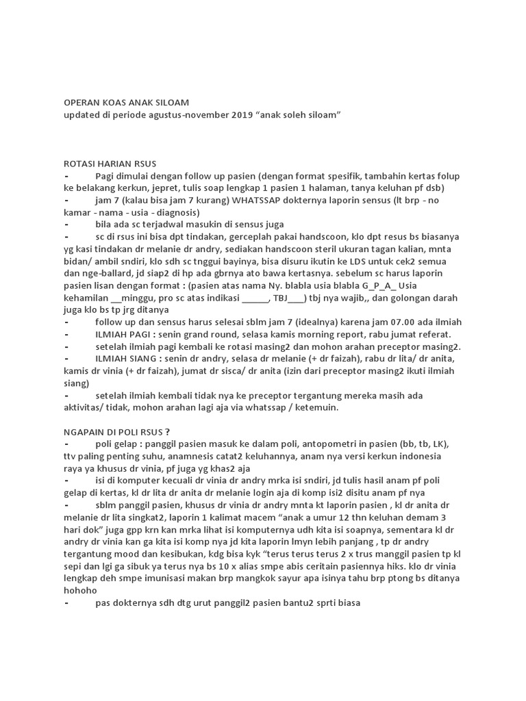 Operan Koas Anak Soleh Siloam | PDF | Kesehatan Holistik