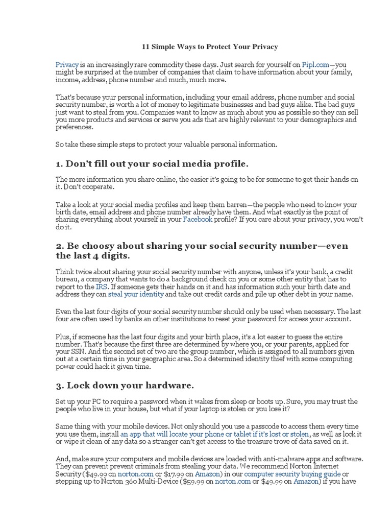 11 Simple Ways To Protect Your Privacy | PDF | Career & Growth | Business