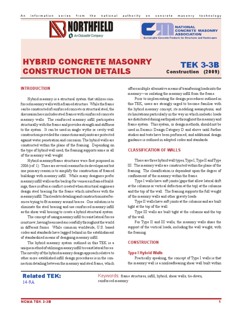 TEK 3-3B Hybrid Concrete Masonry Construction Details | PDF