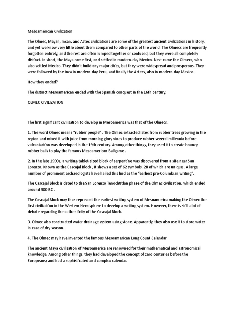 Mesoamerican Civilizations Overview | PDF | Social Science