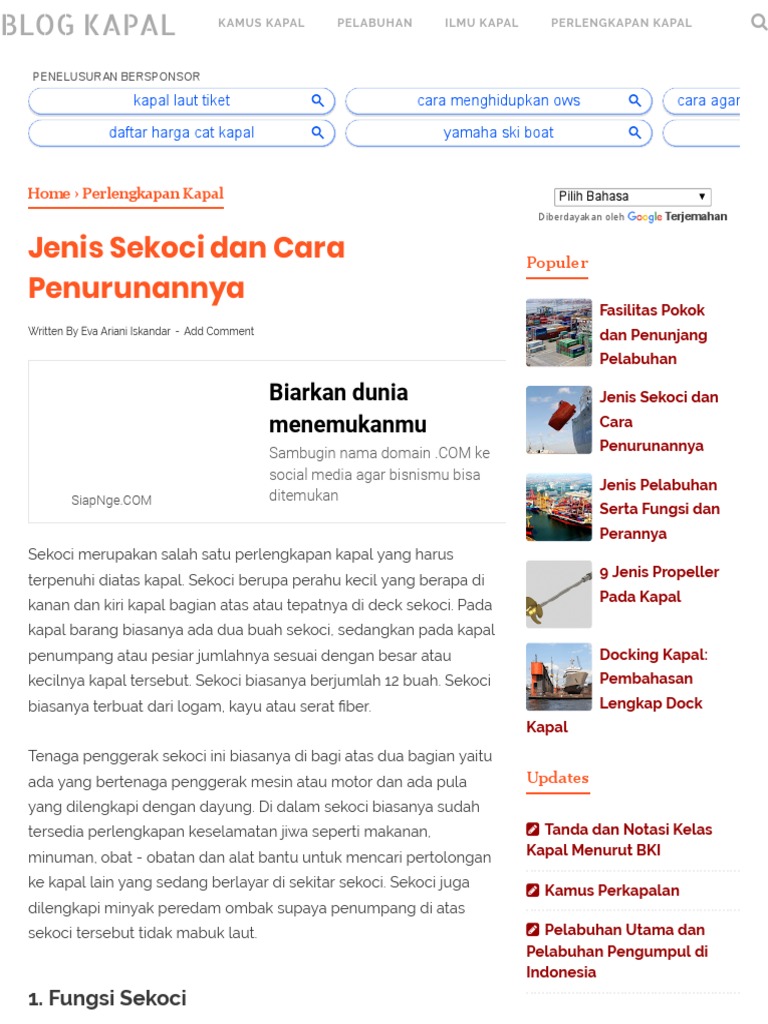 Jenis Sekoci Dan Cara Penurunannya - Blog Kapal | PDF