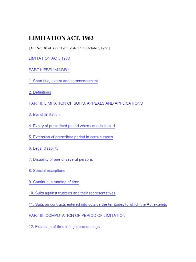 The Limitation Act 1963 | PDF