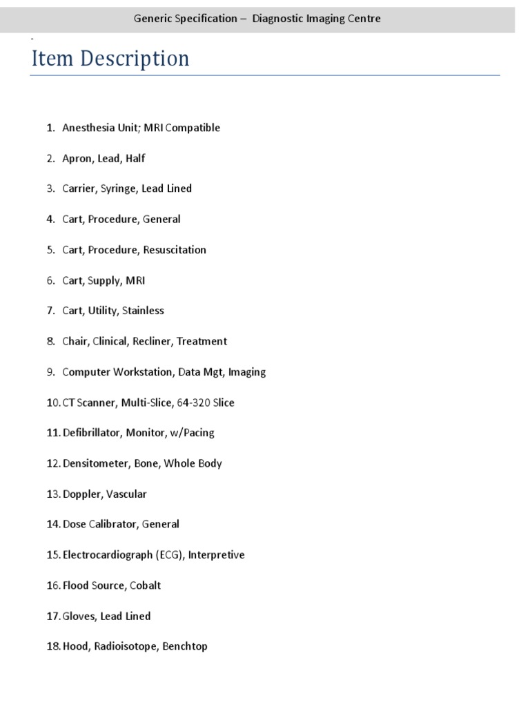 Generic Specification Diagnostic Imaging Centre | PDF