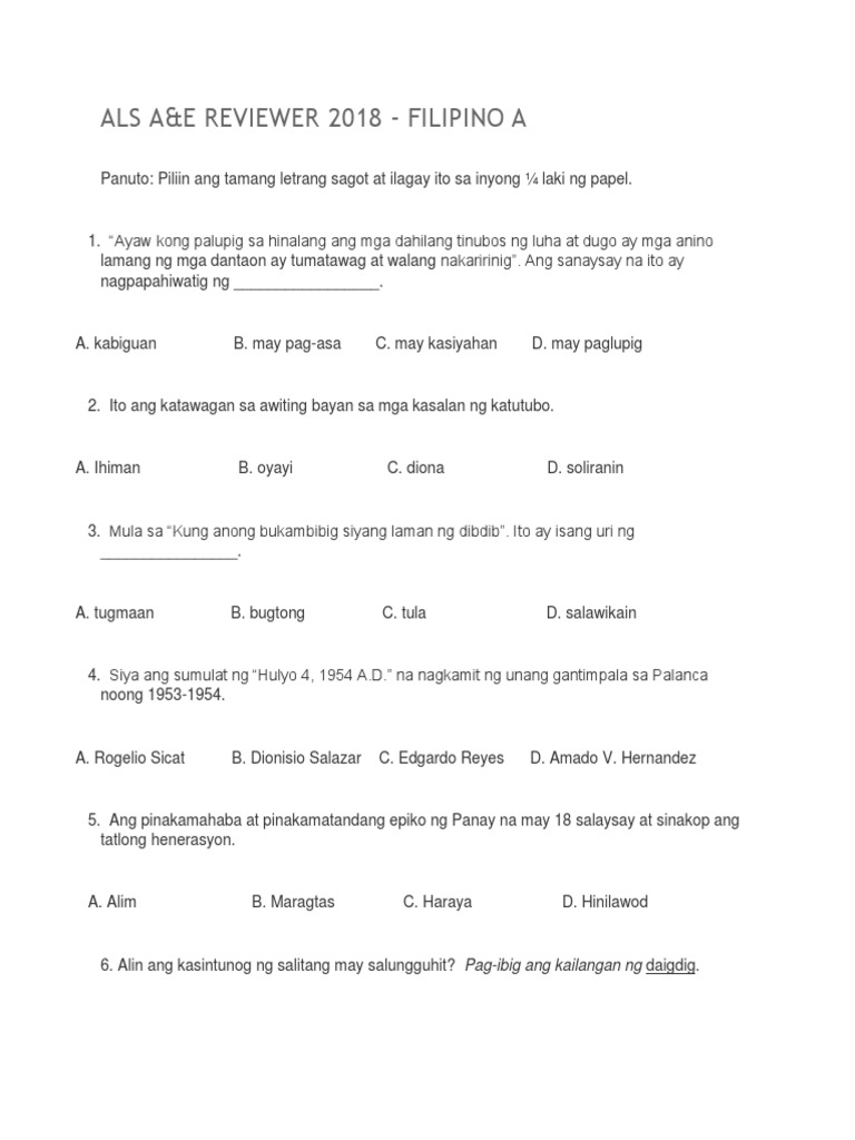 Als Filipino Reviewer | PDF