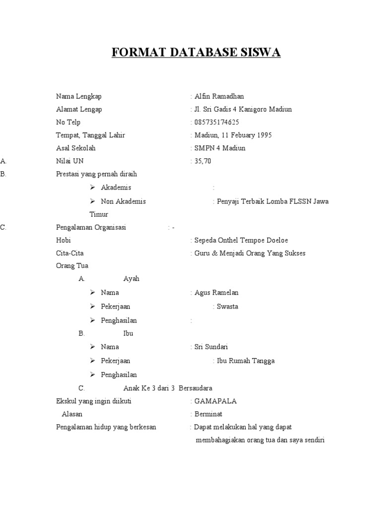 Format Database Siswa | PDF