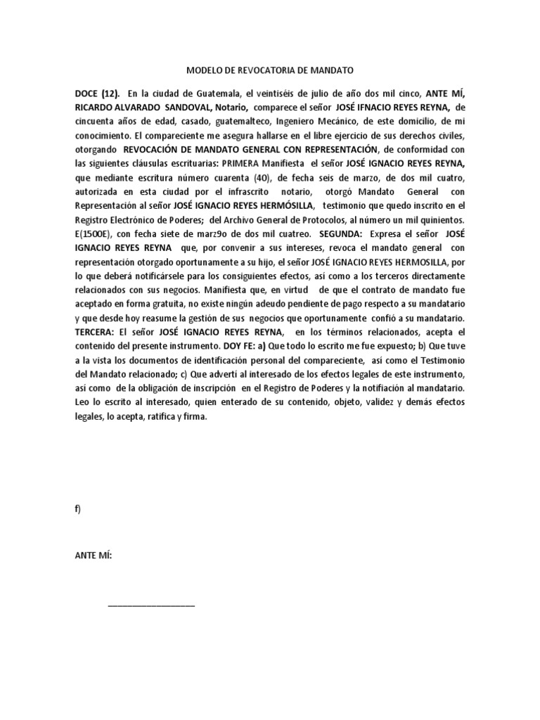 Modelo De Revocatoria De Mandato Pdf