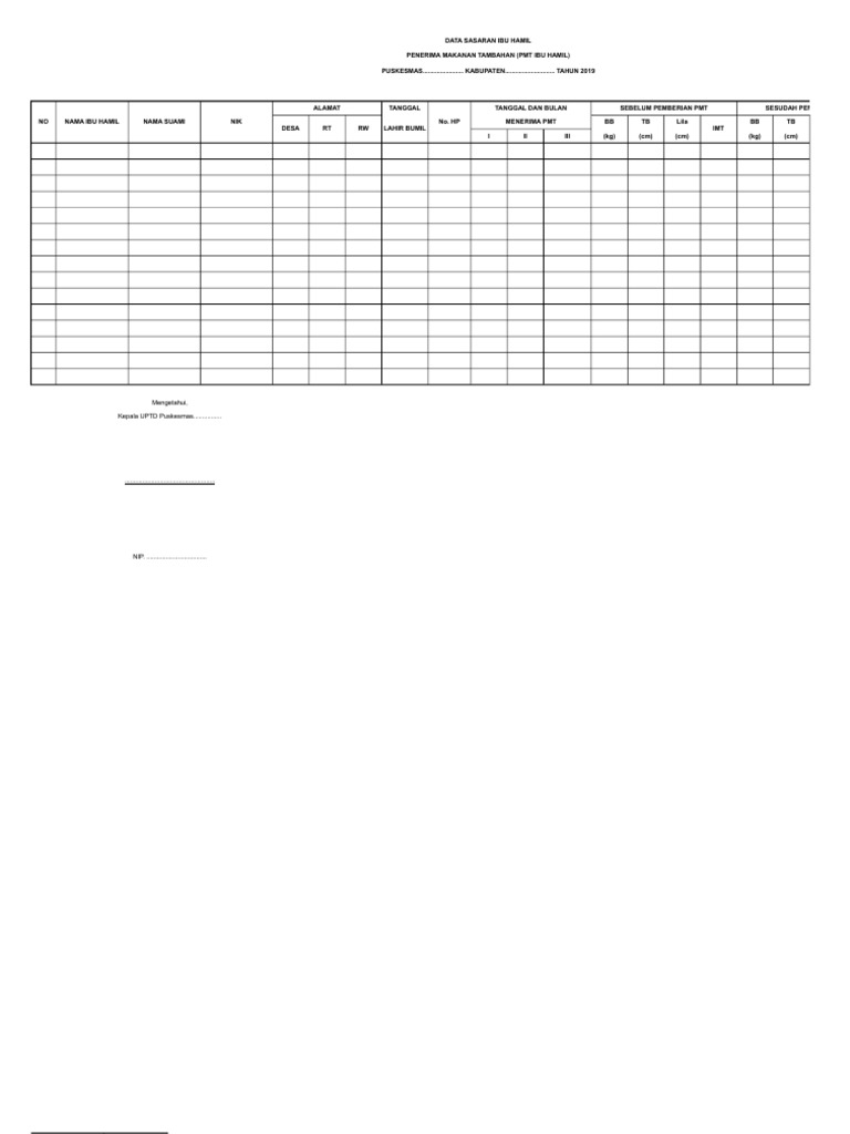 Form Pemantauan PMT PKM | PDF