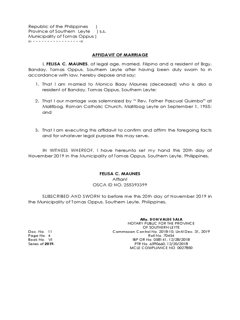 Affidavit of Marriage | PDF