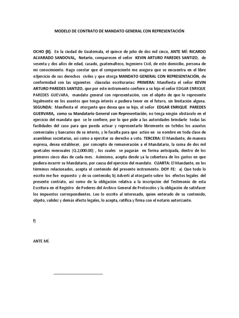 Modelo de Contrato de Mandato General Con Representación | PDF