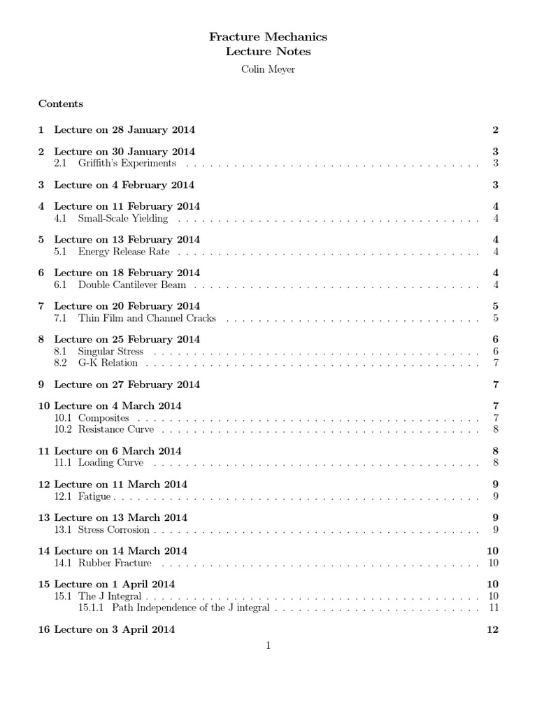 Fracture Mechanics Lecture Notes | PDF
