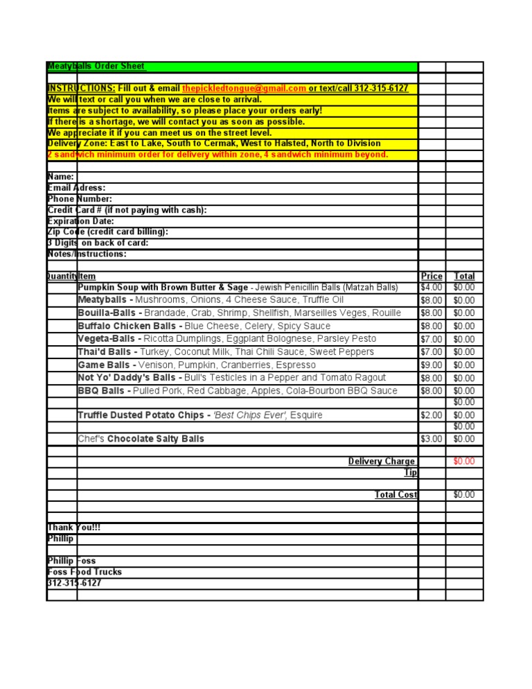 Menu&Delivery Worksheet | PDF