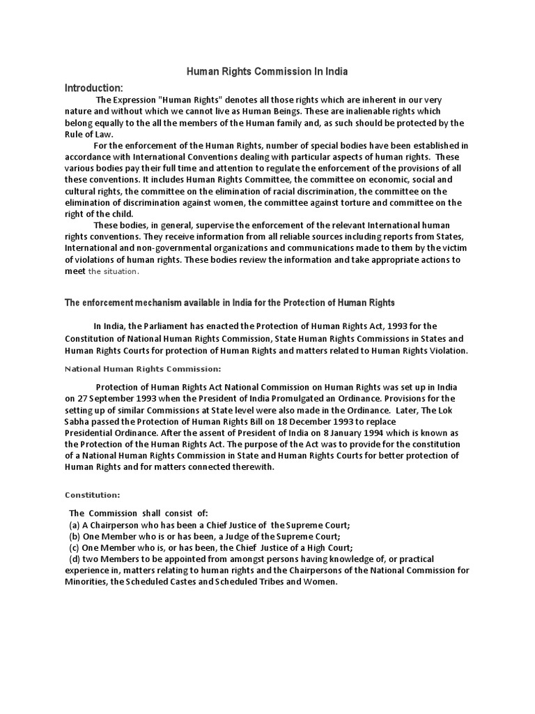 Human Rights Commission in India | PDF