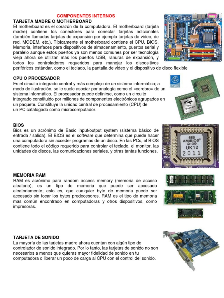 Componentes Internos y Externos de La Computadora | PDF