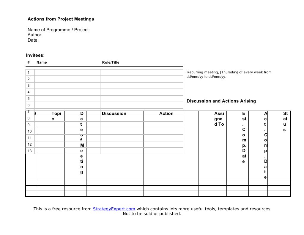 Project Meeting Action Log Template | PDF