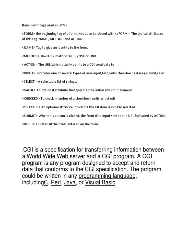 Basic Form Tags Used in HTML | PDF