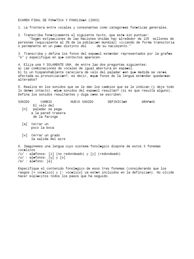 Examen Fonetica y Fonologia | PDF | Artes del Lenguaje y Comunicación