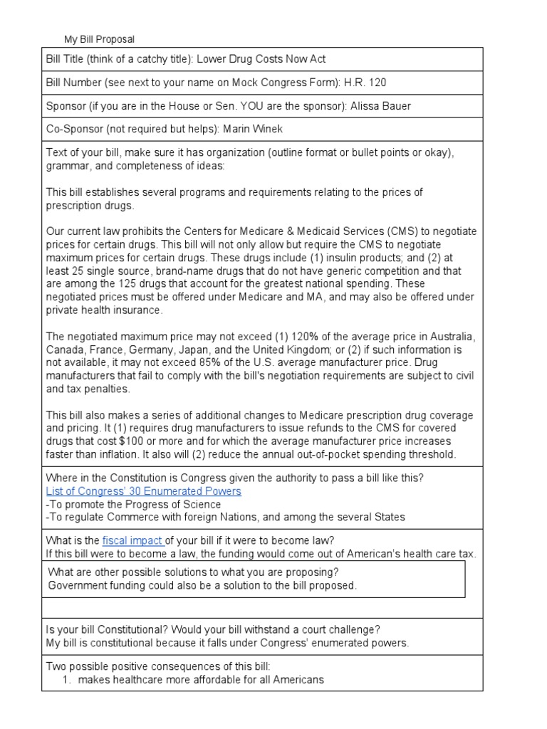 My Bill Proposal - Alissa Bauer | PDF