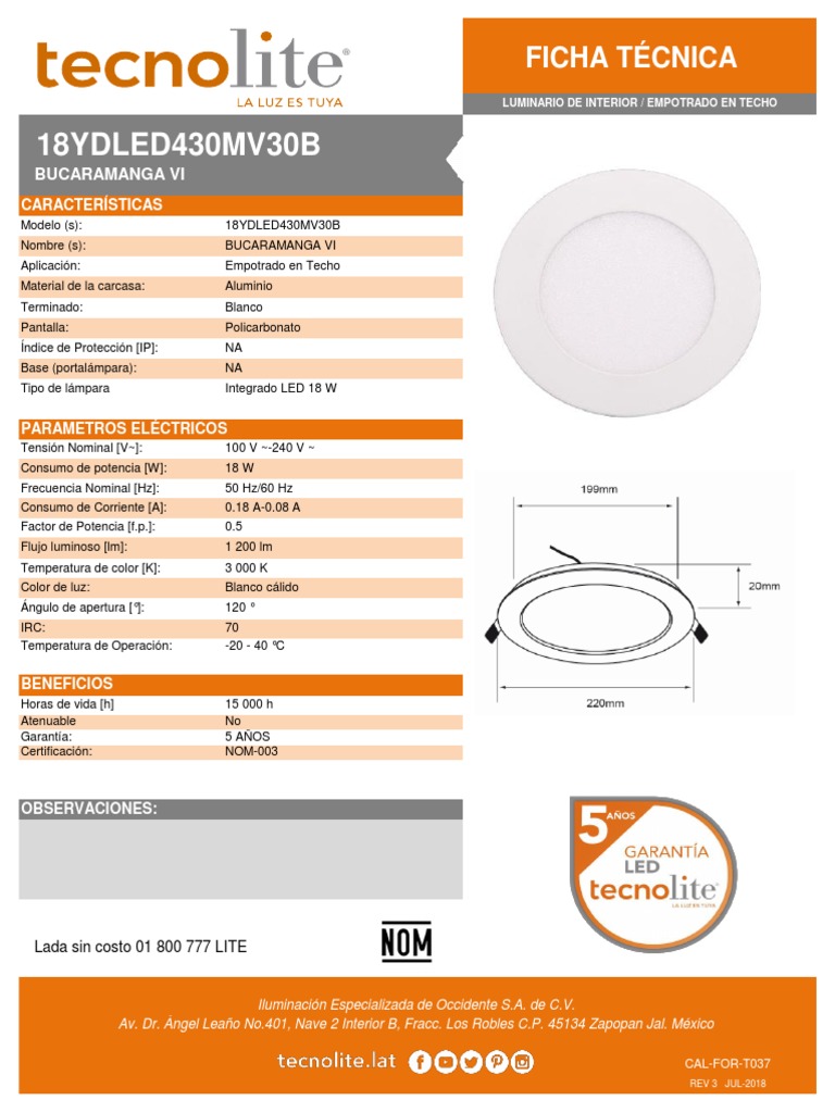 18YDLED430MV30B Tecnolite | PDF