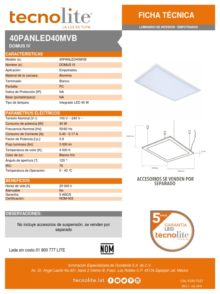 40PANLED40MVB Tecnolite | PDF