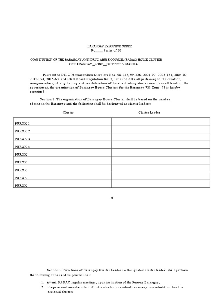 BADAC Executive Order House Cluster | PDF