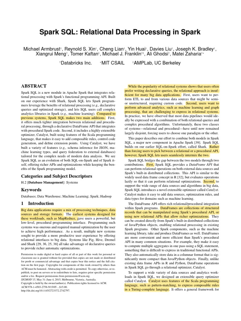 Spark Sql Relational Data Processing In Spark Pdf 
