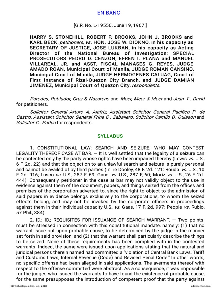 G.R. No. L-19550 - Stonehill v. Diokno | PDF