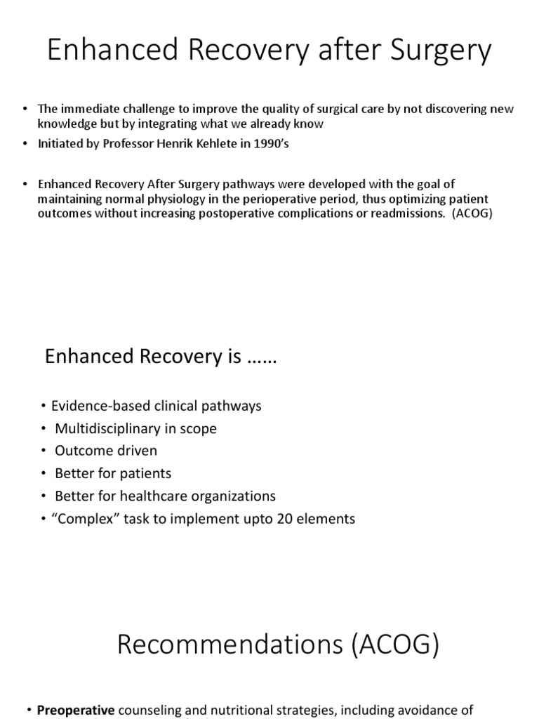 Enhanced Recovery After Surgery Overview | PDF