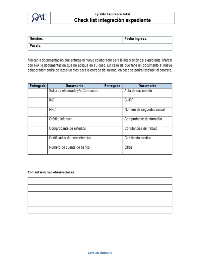 Check List Integracion Expediente | PDF
