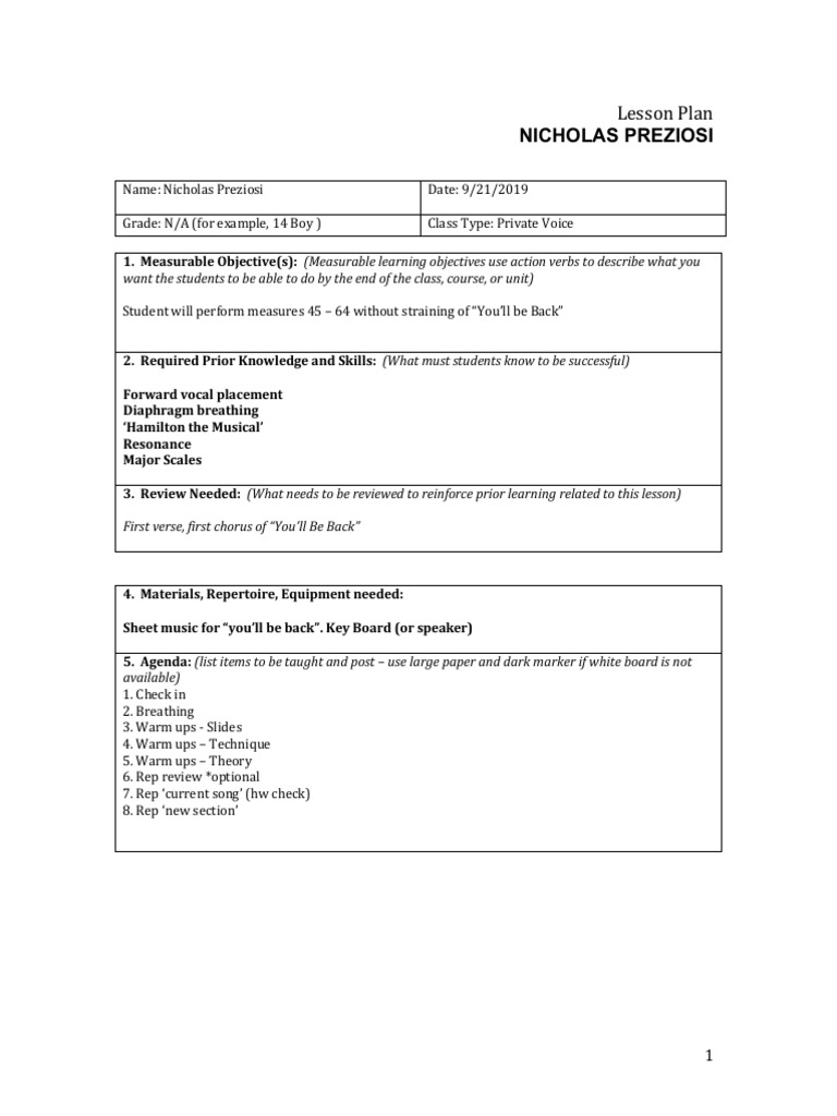 VOICE Lesson Plan Template | PDF