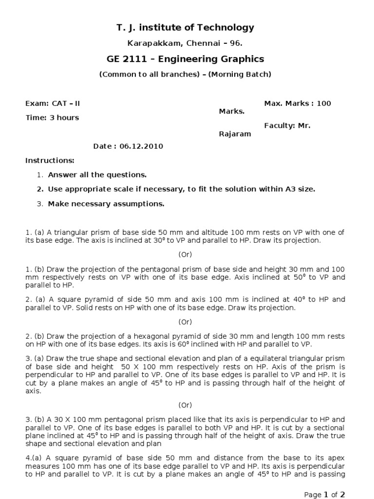 Engineering Graphics Exam Guide | PDF | Polytopes | Space