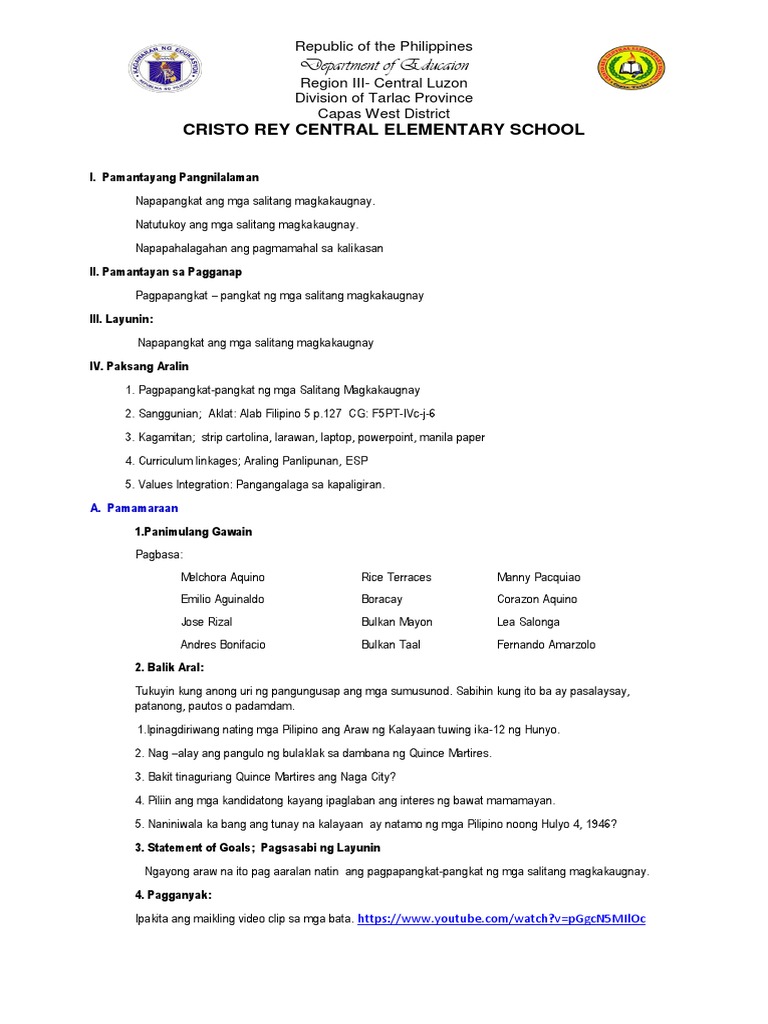 Cot Semi-Detailed LP in Filipino 2020 | PDF