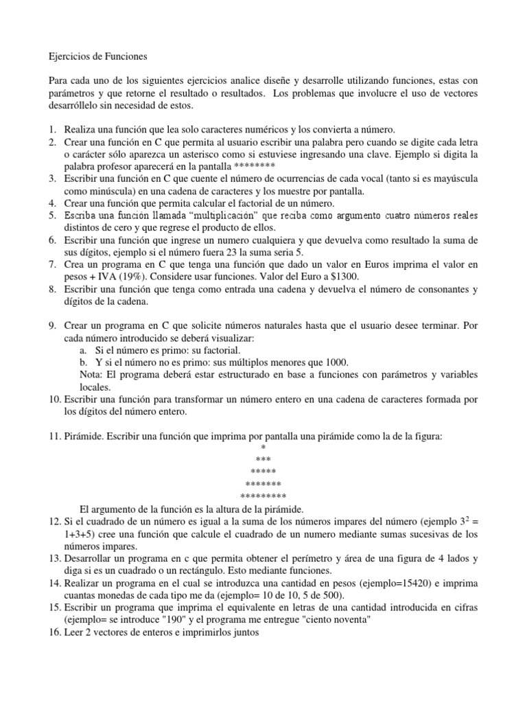 Ejercicios de Funciones en C | PDF