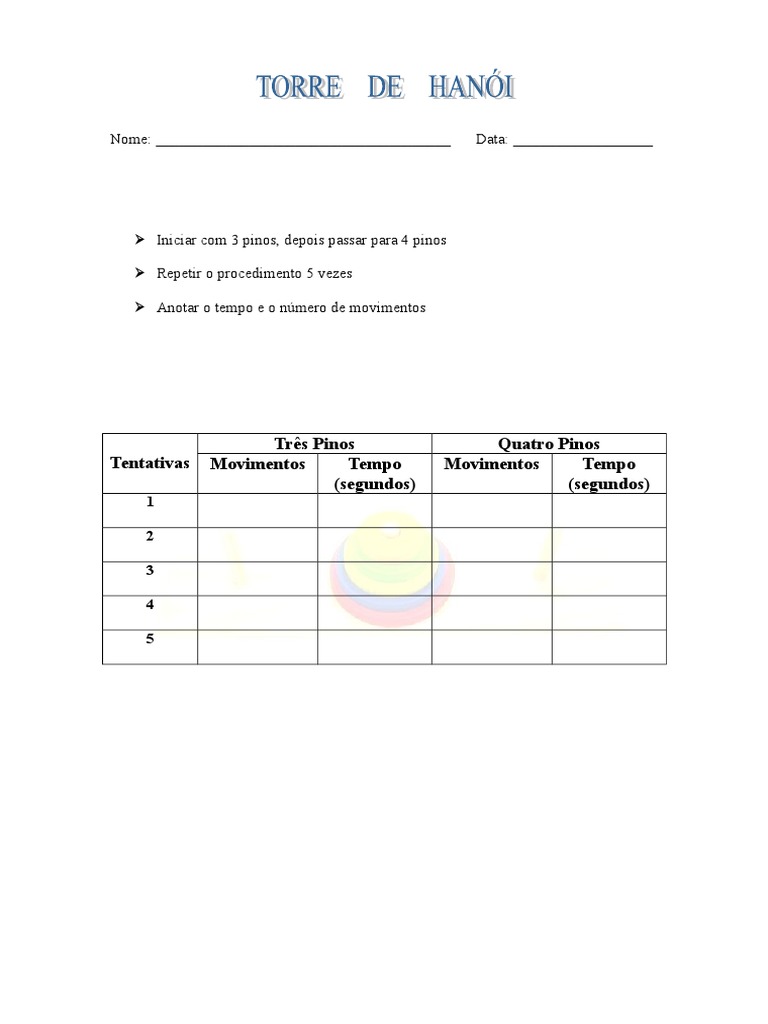 Folha de Aplicao Hanoi Modelo 2 | PDF