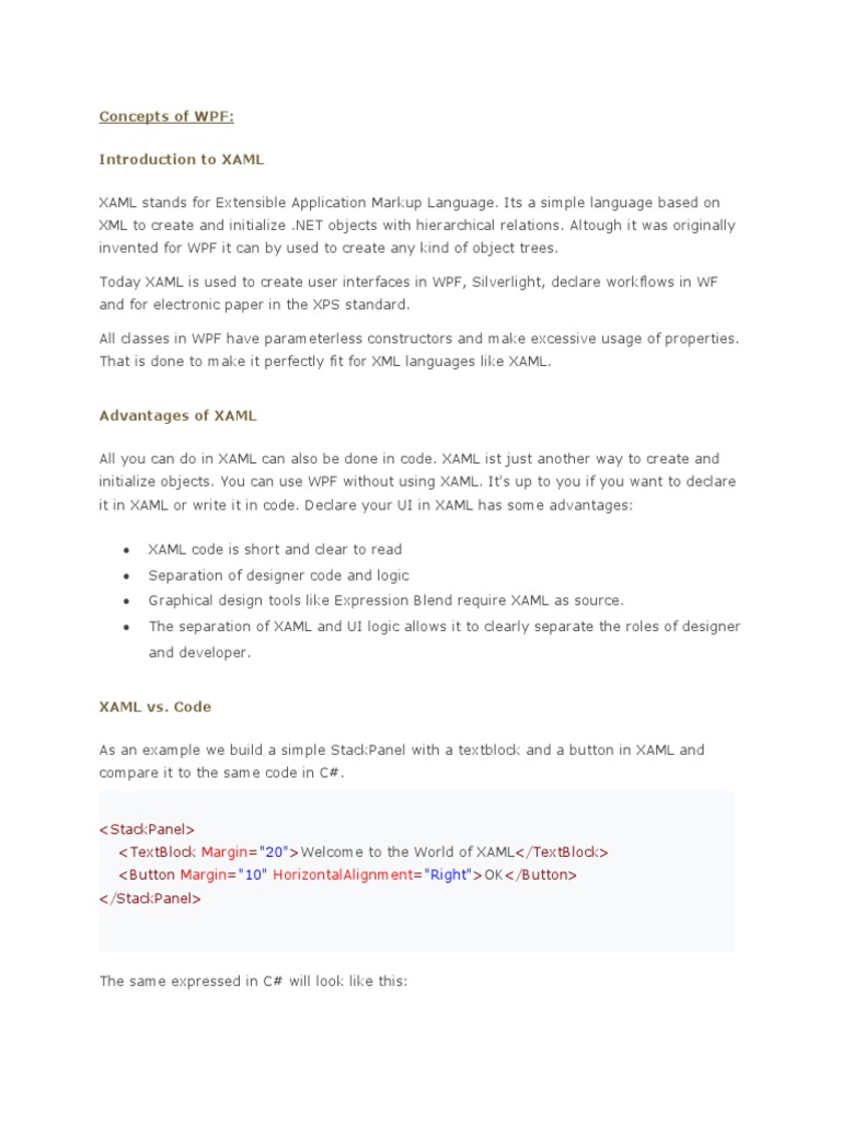 Concepts Of Wpf Introduction To Xaml Pdf Extensible Application Markup Language Windows