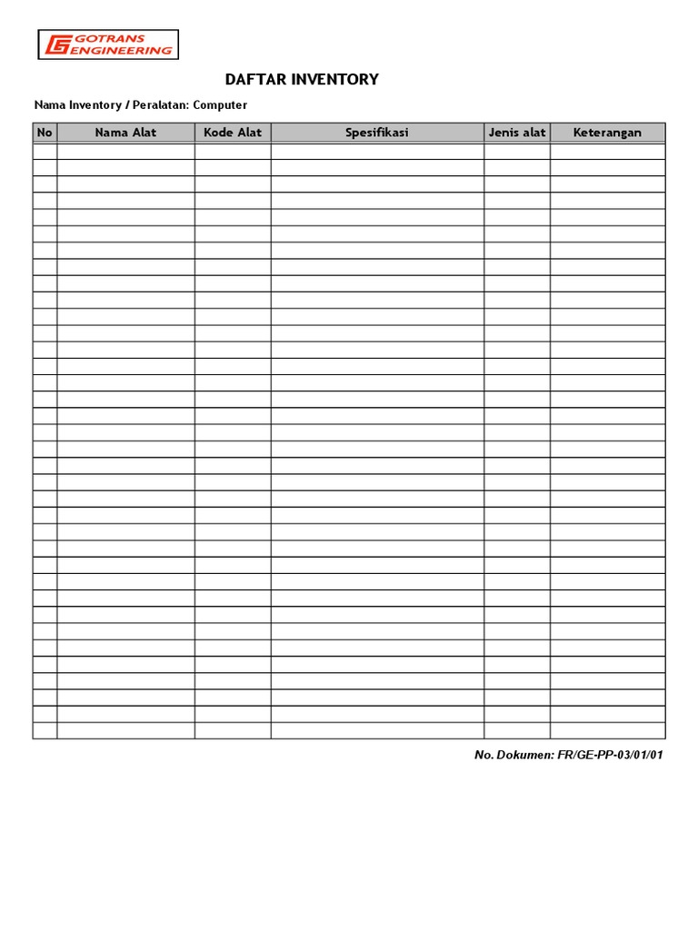 Form Daftar Inventory | PDF