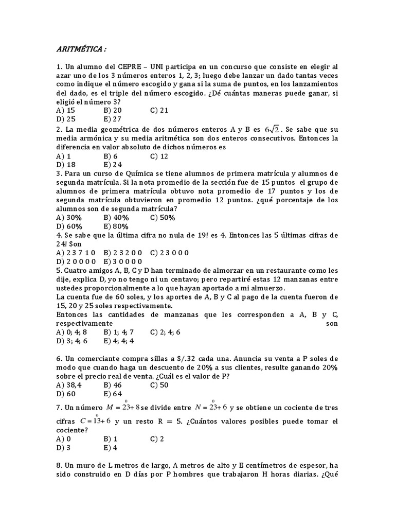Repaso Final Aritmética y RM | PDF