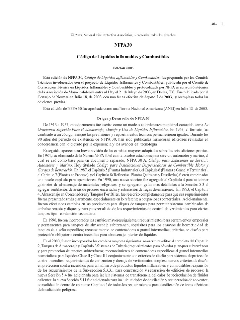 NFPA 30 (2003) Código de Líquidos Inflamables y Combustibles PDF | PDF