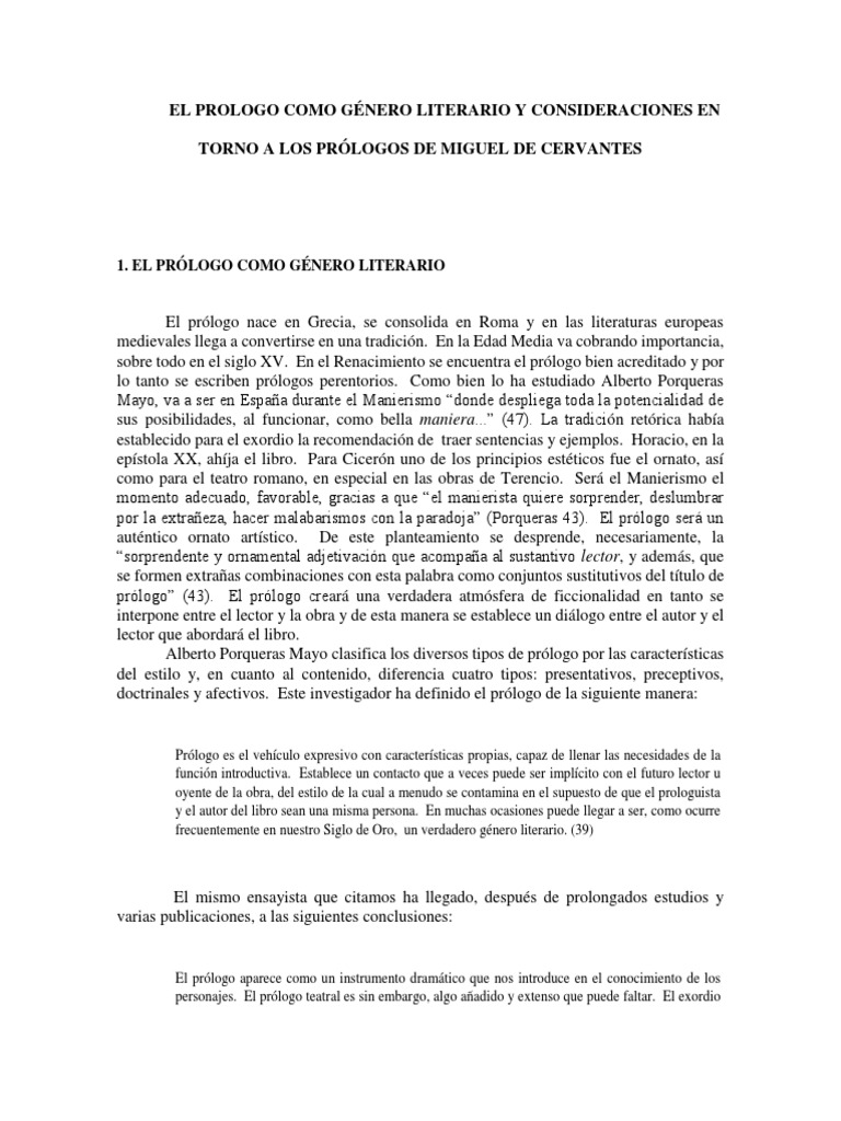 EL PROLOGO COMO GÉNERO LITERARIO Y CONSIDERACIONES EN TORNO A LOS PRÓLOGOS DE MIGUEL DE ...