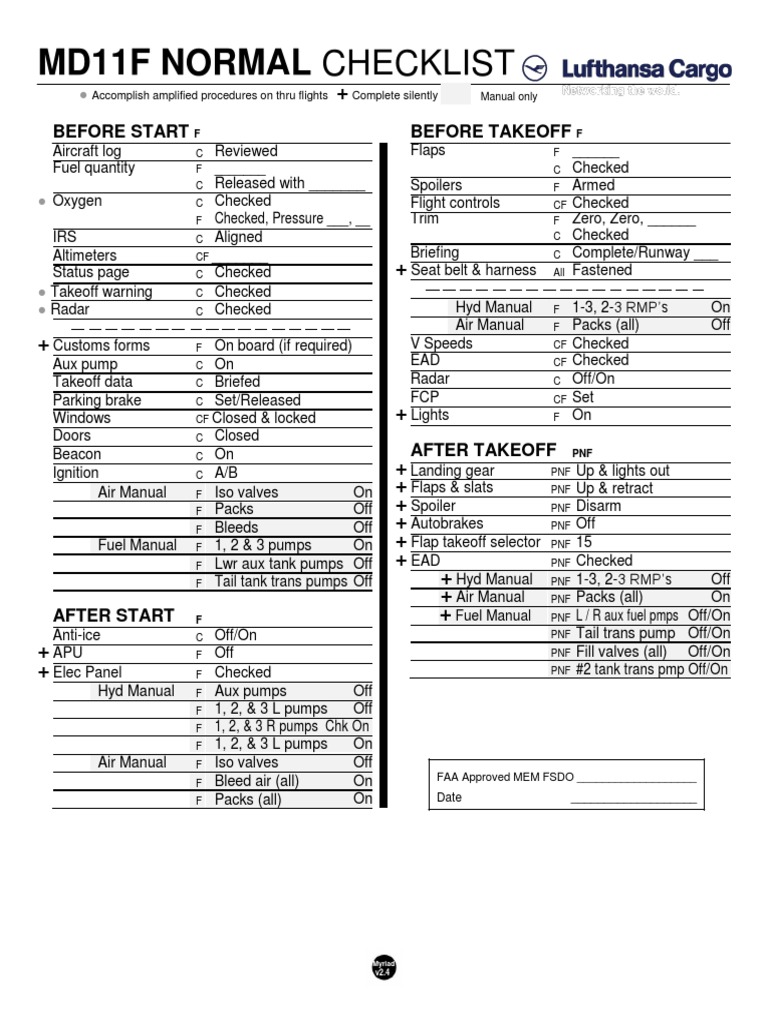 Lufthansa Cargo Md-11 Normal Checklist | PDF