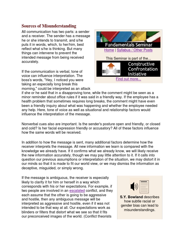 Causes of Misunderstanding in Communication | PDF | Communication ...