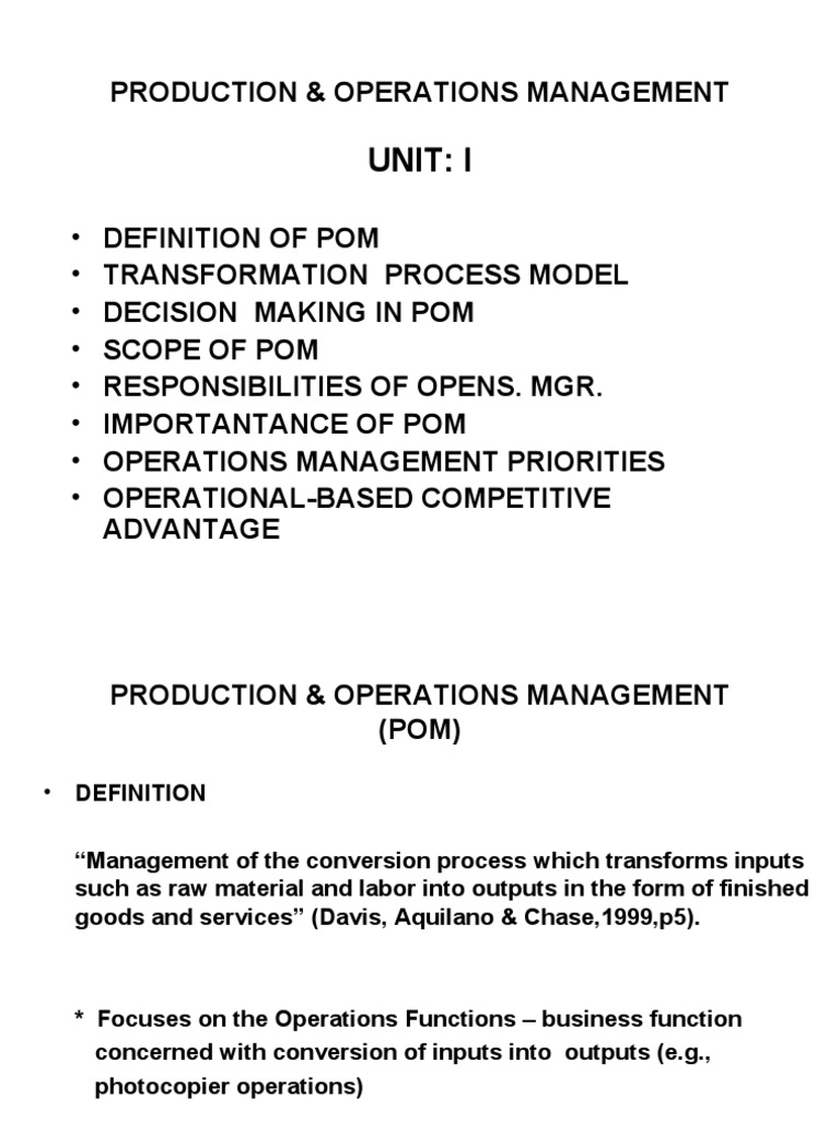 Unit: I: Production & Operations Management | PDF | Operations ...