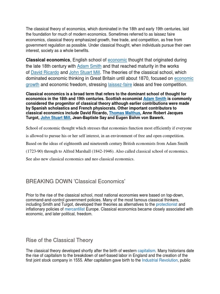 The Rise and Evolution of Classical Economic Theory | PDF | Classical ...