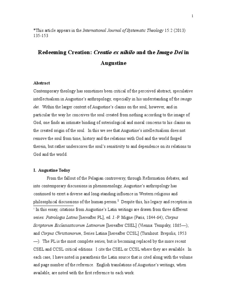 Redeeming Creation Creatio Ex Nihilo and | PDF | Augustine Of Hippo ...