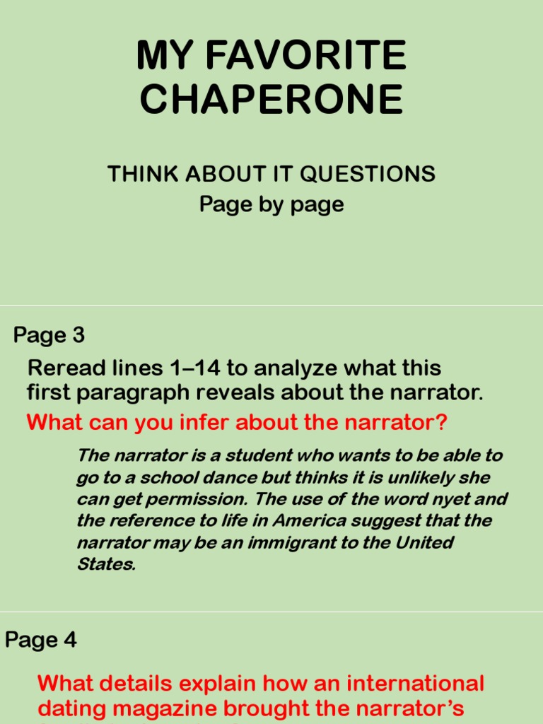 MY FAVORITE CHAPERONE During Reading Answers | PDF