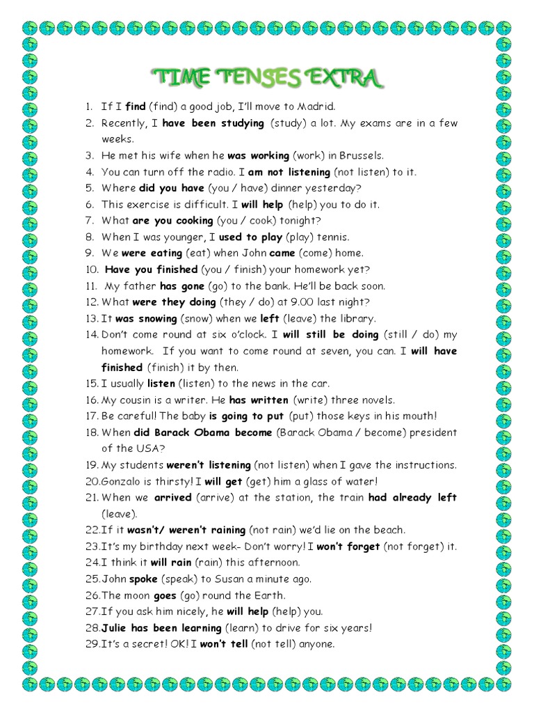 Time Tenses Extra Key PDF | PDF