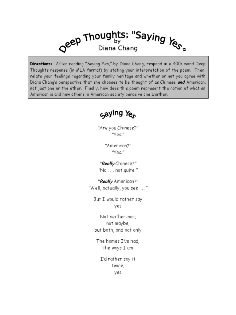 Saying Yes - Deep Thoughts | PDF