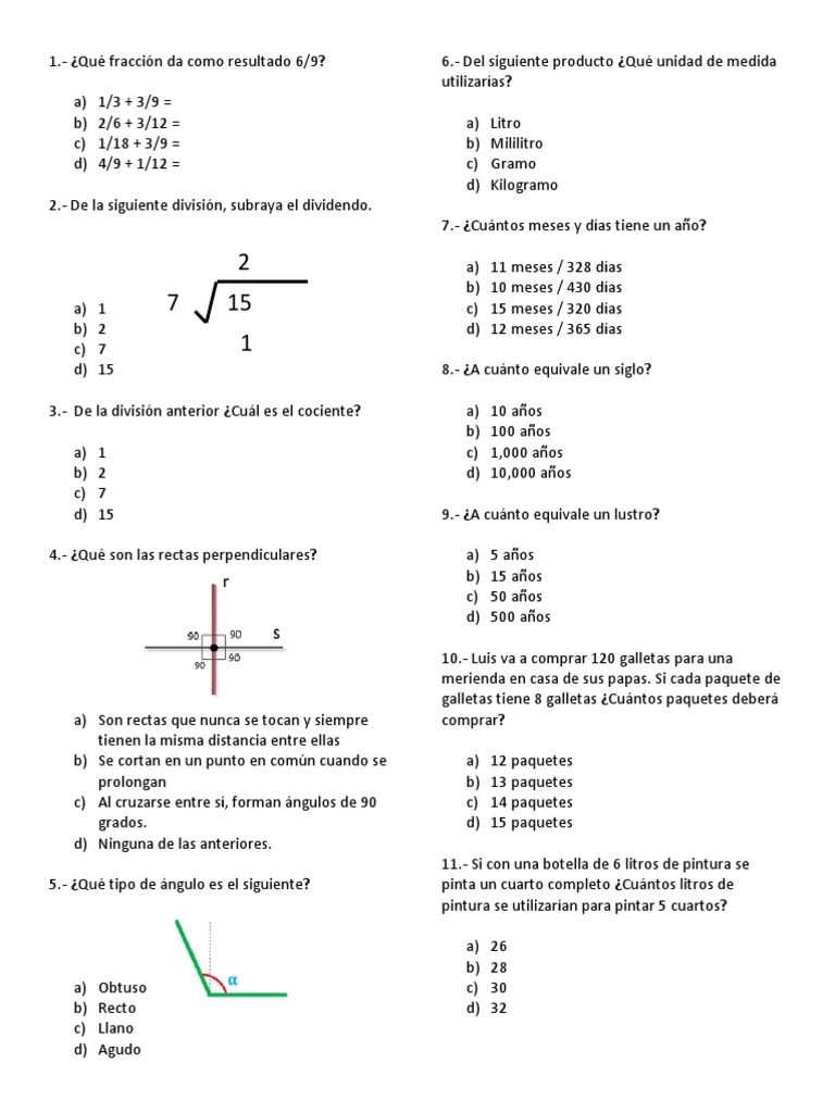 Examen 5to Grado Matematicas Bloque1y2 | PDF | Enseñanza de matemática ...
