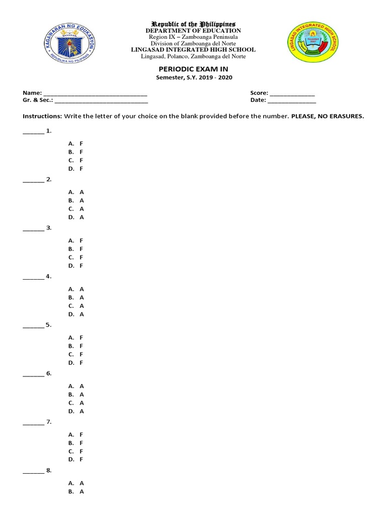 SHS Test Paper Template | Download Free PDF | Educational Assessment ...
